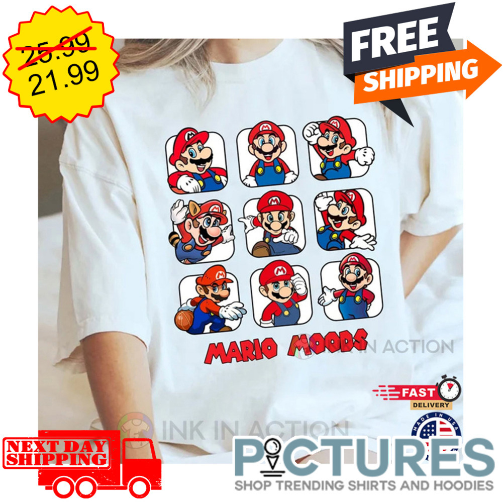 Free Shipping Cute Mario Bros Moods Shirt Unisex Tee Hoodie Sweater V Neck And Tank Top