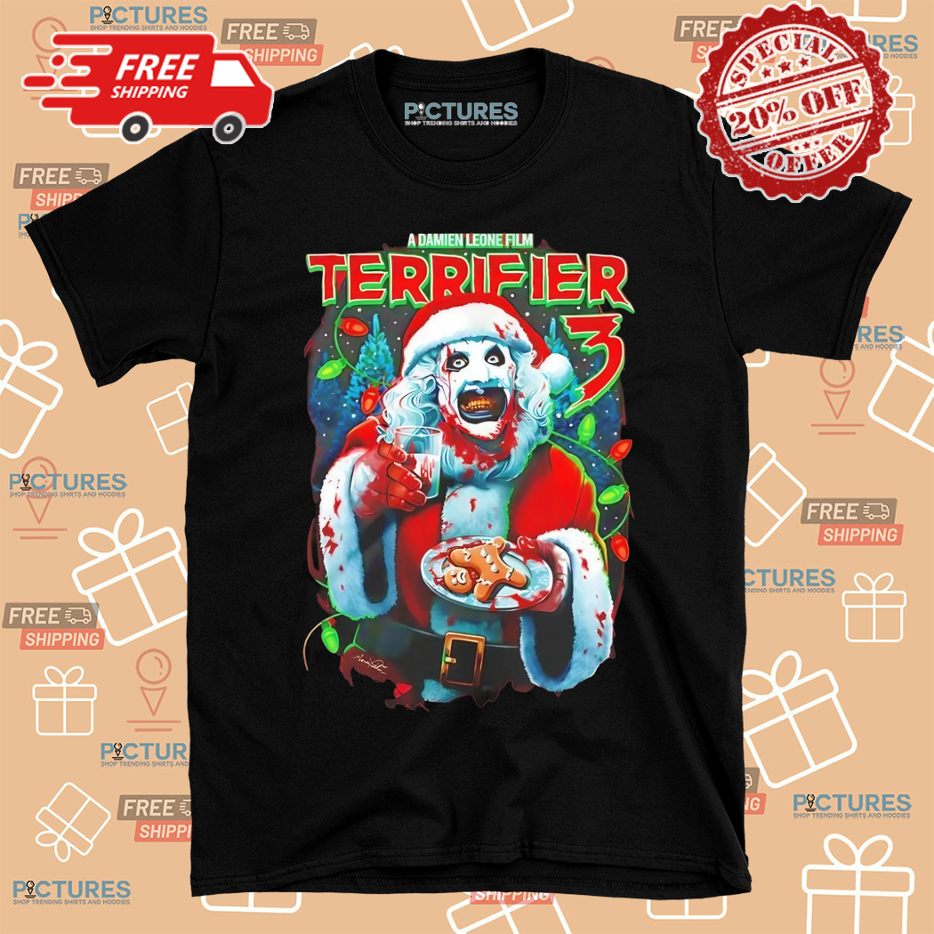 Terrifier 3 Santa Horror With Milk And Carnage Christmas Shirt ...