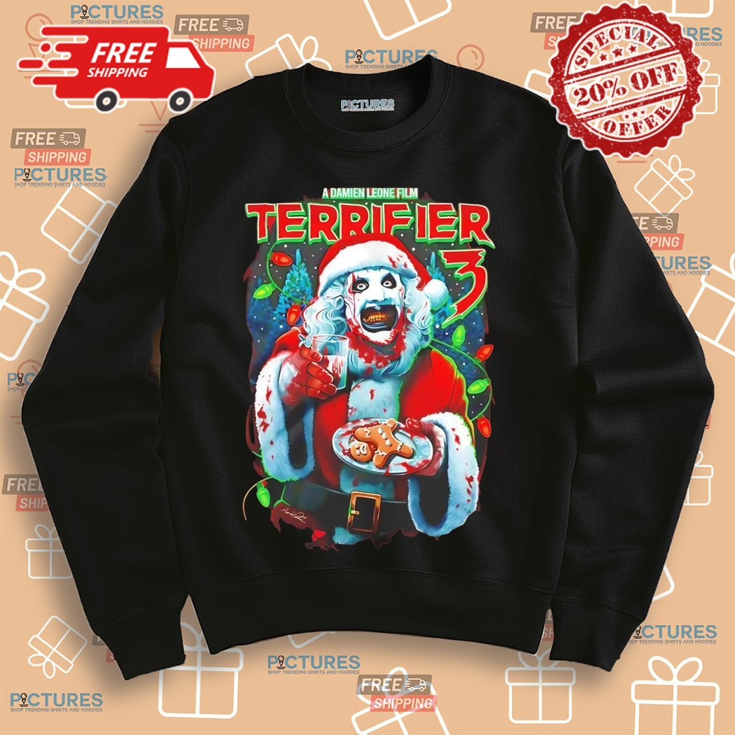 Terrifier 3 Santa Horror With Milk And Carnage Christmas Shirt ...