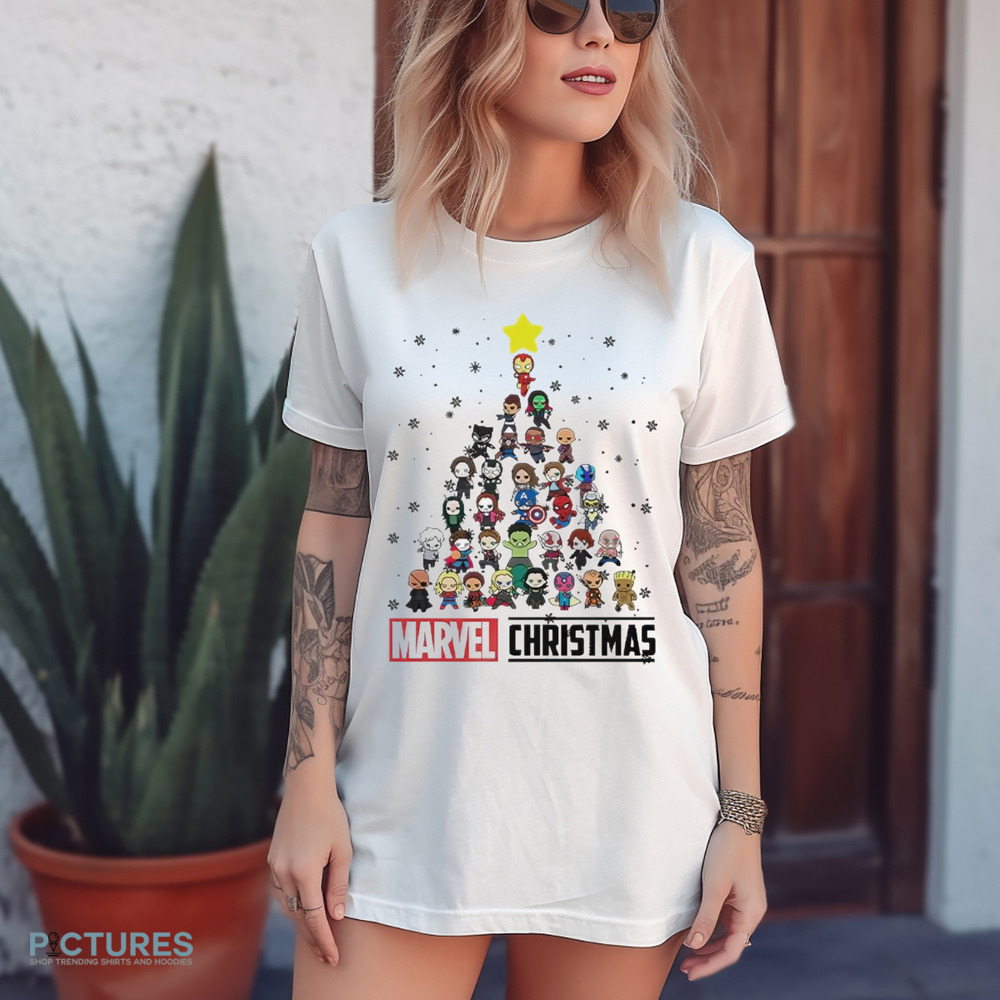 Marvel Studios Avengers Characters Chibi Tree Christmas Shirt ...