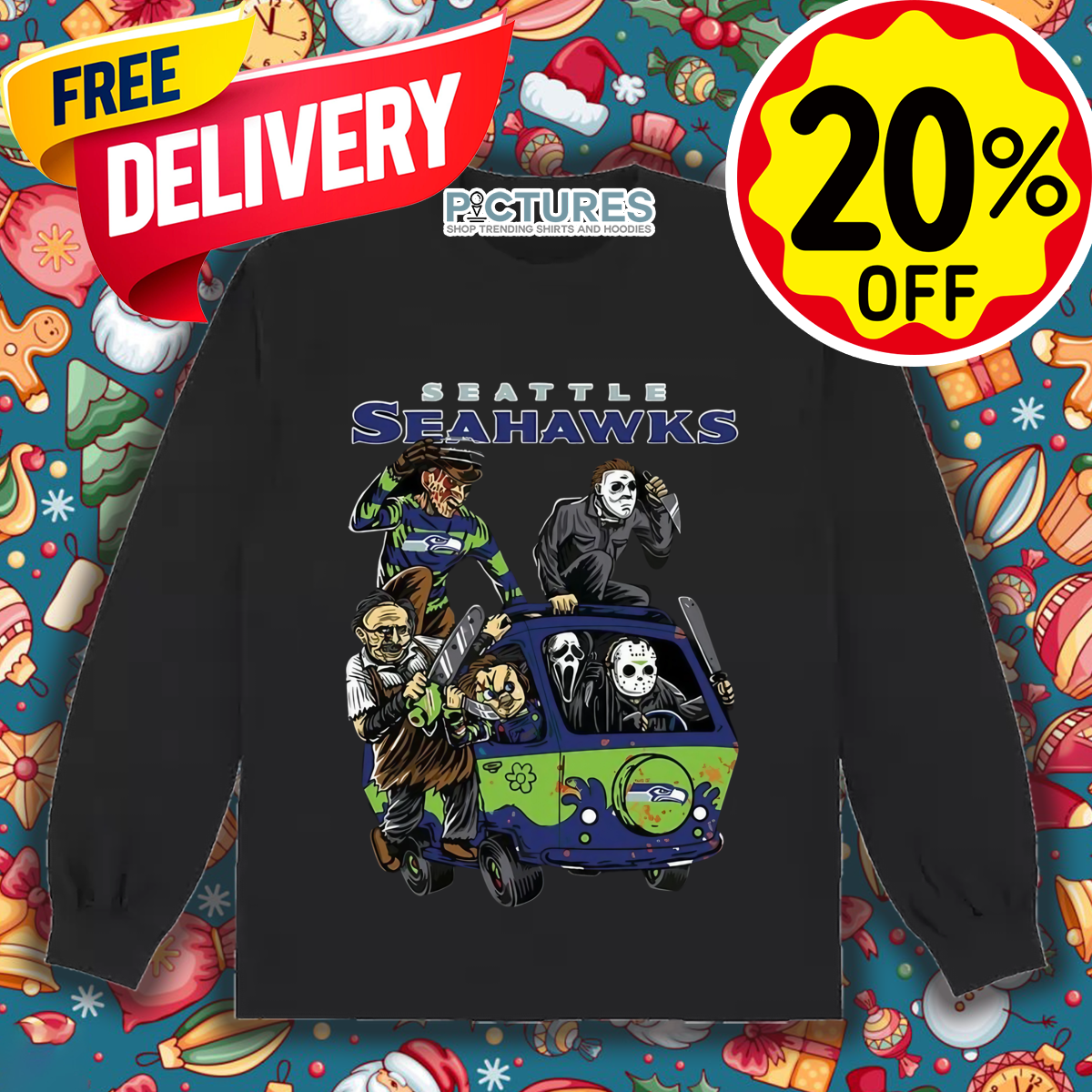Sale 20% Horror Characters Seattle Seahawks Halloween NFL 2024 Shirt ...