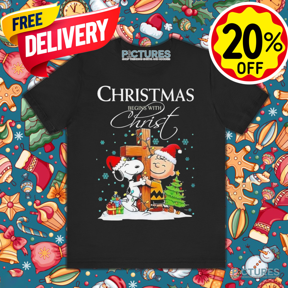 Charlie Brown And Snoopy Christmas Begins With Christ Black Shirt ...