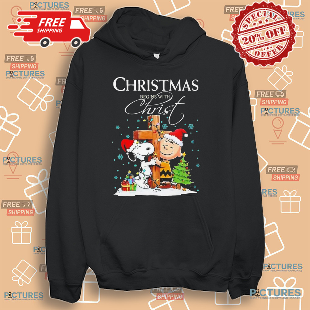 Charlie Brown And Snoopy Christmas Begins With Christ Black Shirt ...