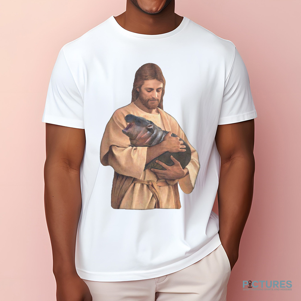 Jesus Holding Moo Deng The Hippo Joke Shirt • Picturestees Clothing LLC