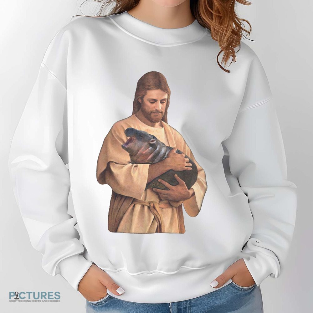Jesus Holding Moo Deng The Hippo Joke Shirt • Picturestees Clothing LLC