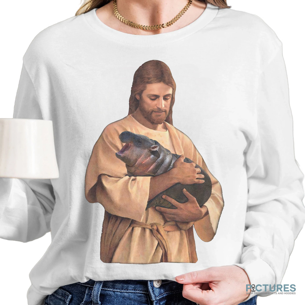 Jesus Holding Moo Deng The Hippo Joke Shirt • Picturestees Clothing LLC
