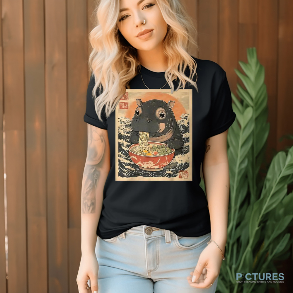 Moo Deng Hippo Eat Ramen For Japanese Style Fan Kawaii Anime Shirt ...