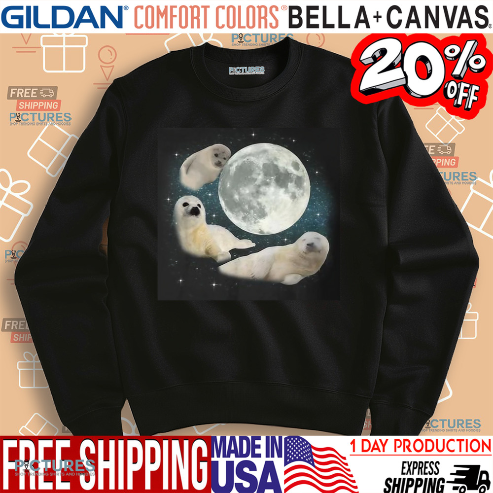 Three Cute Baby Seals Moon 3 Seal Weird Cursed Meme Shirt ...