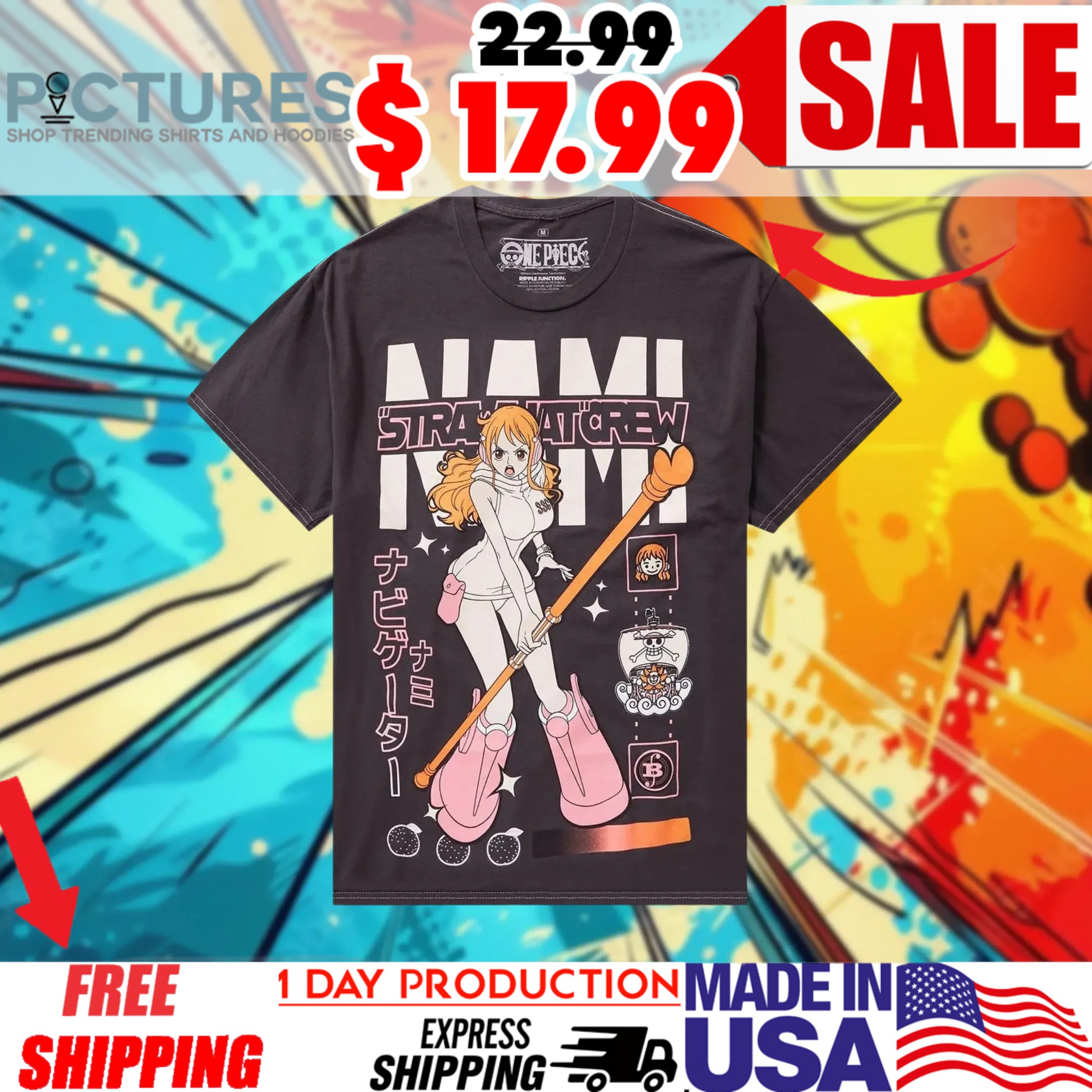 One Piece Nami Egghead Island Anime Shirt • Picturestees Clothing LLC