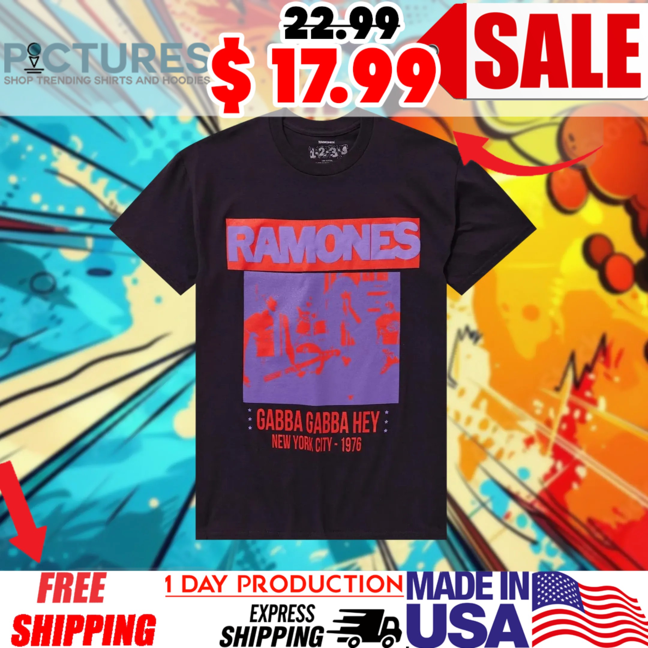 Ramones Gabba Gabba Hey New York City 1976 Shirt • Picturestees ...