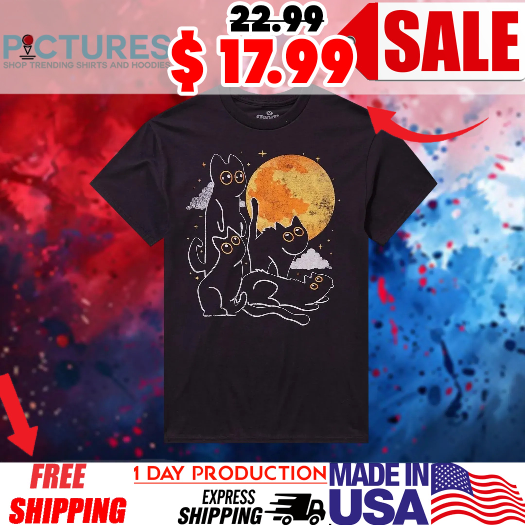 Black Cat Moon Vintage Collage 2025 Shirt • Picturestees Clothing LLC