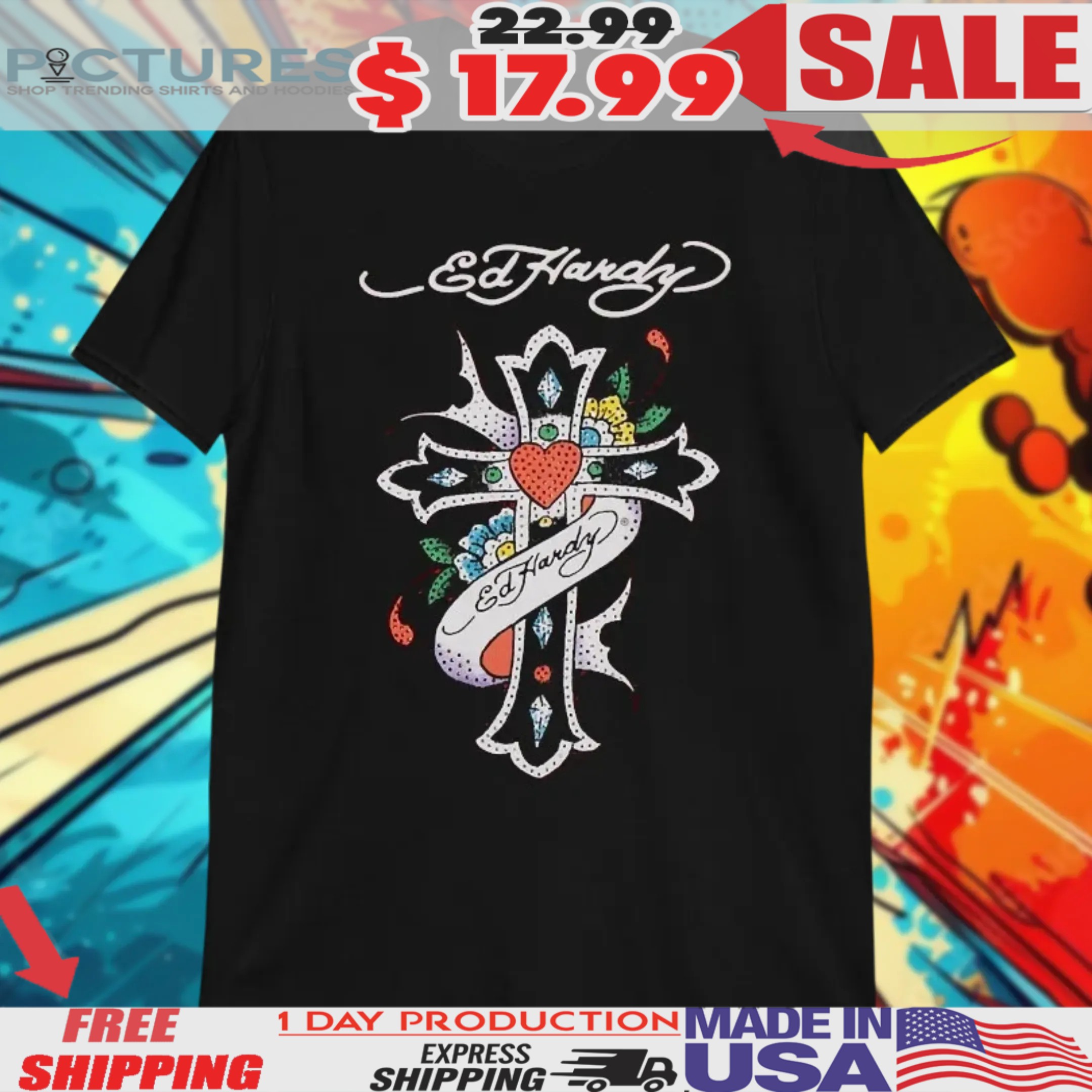 Ed Hardy Cross Rhinestone 2025 Shirt • Picturestees Clothing LLC