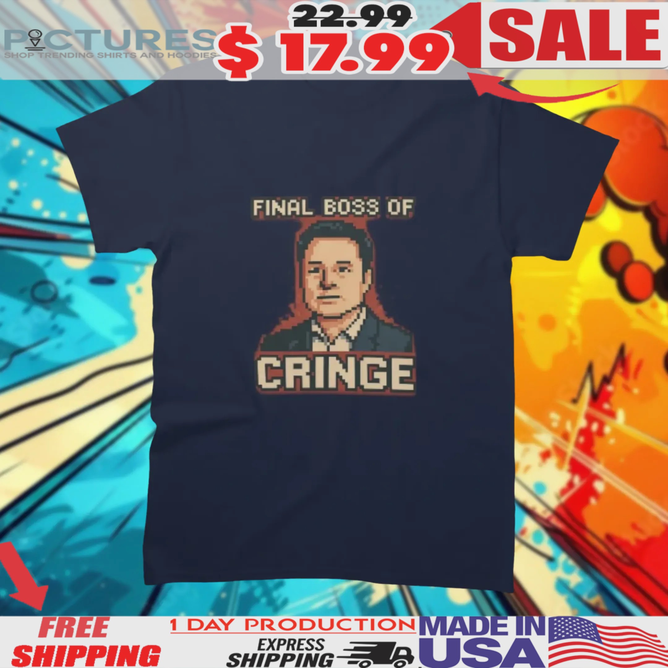 Elon Final Boss Of Cringe Pixel Art Gamer Satire Shirt • Picturestees ...