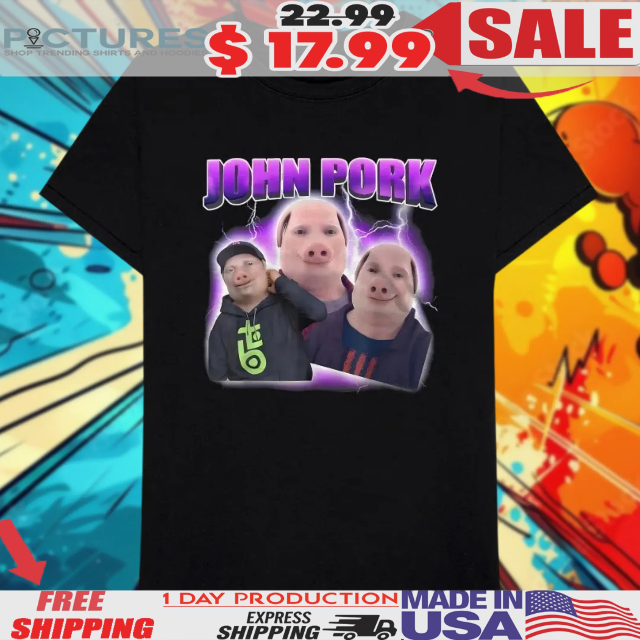 John Pork Dank Meme Brainrot Humor Pig Face Shirt • Picturestees ...