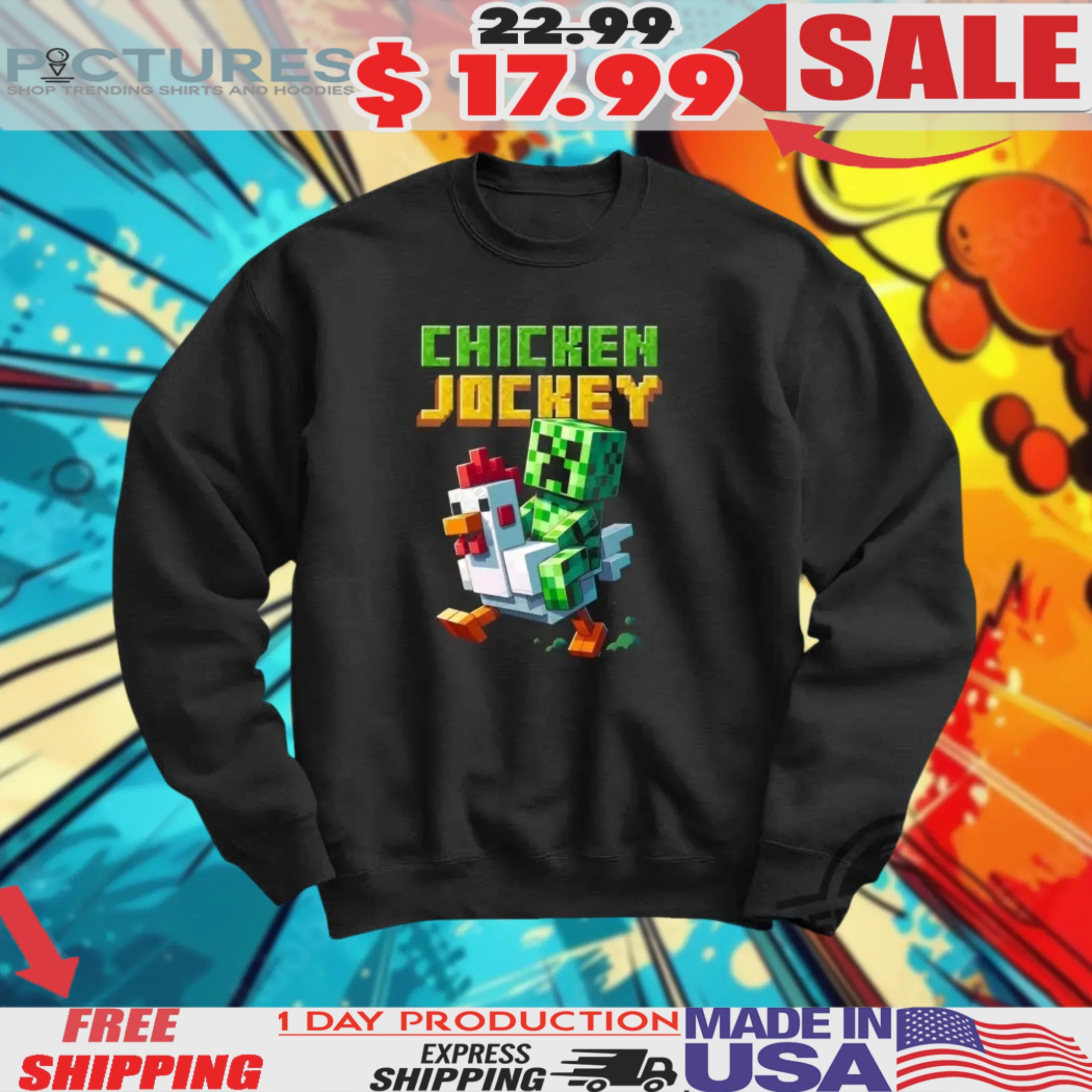 Minecraft Movie Riding Chicken Shirt • Picturestees Clothing LLC