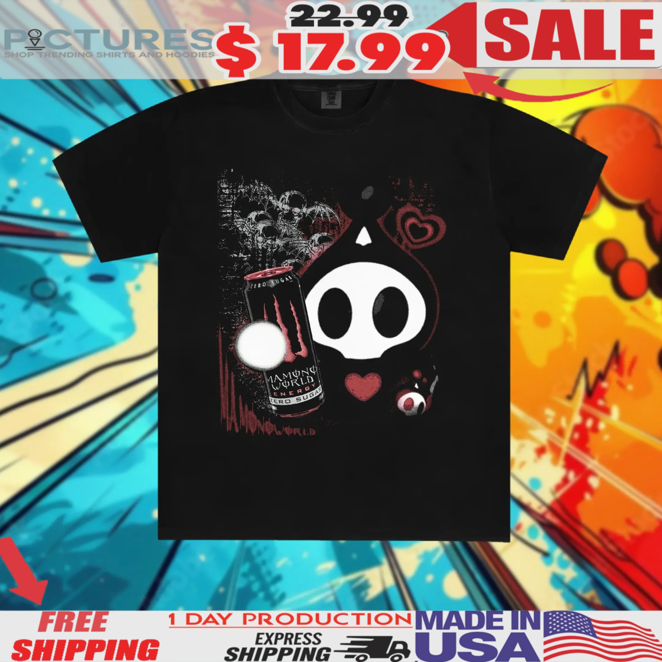 Skelanimal Holding Monster Energy Zero Sugar Shirt • Picturestees ...