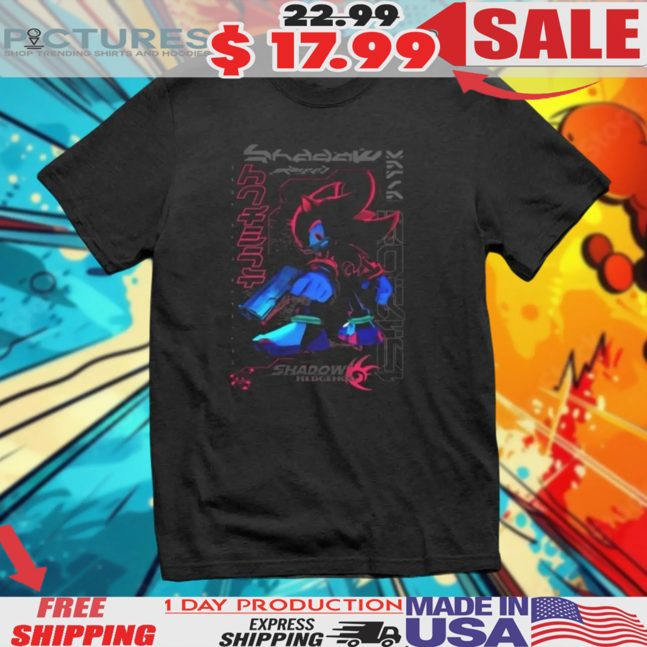 Sonic Shadow The Hedgehog Neon Shirt • Picturestees Clothing LLC