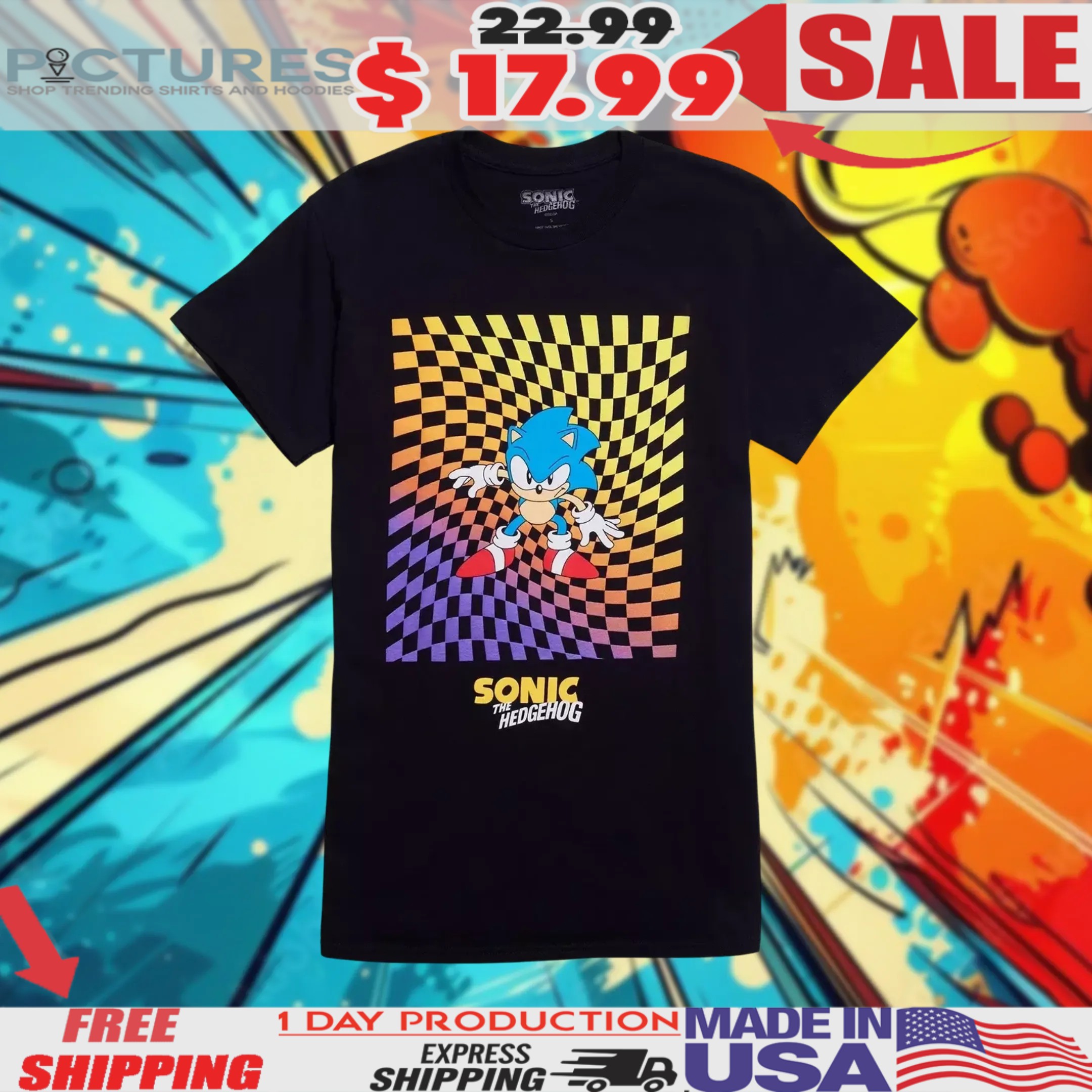 Sonic The Hedgehog Ombre Checkered Shirt • Picturestees Clothing LLC