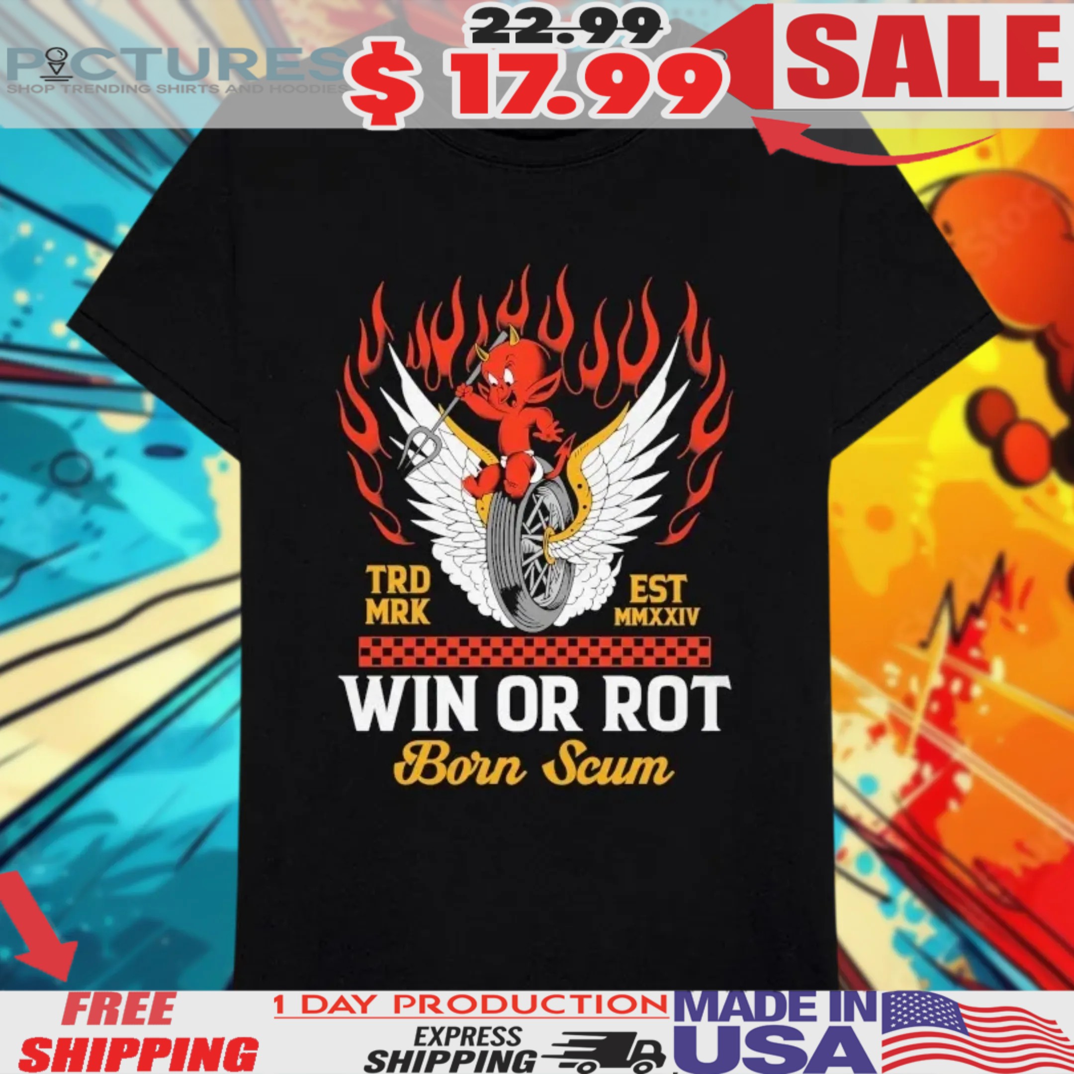 Win Or Rot Born Scum Trd Mrk Victory Devil Wings Shirt • Picturestees ...