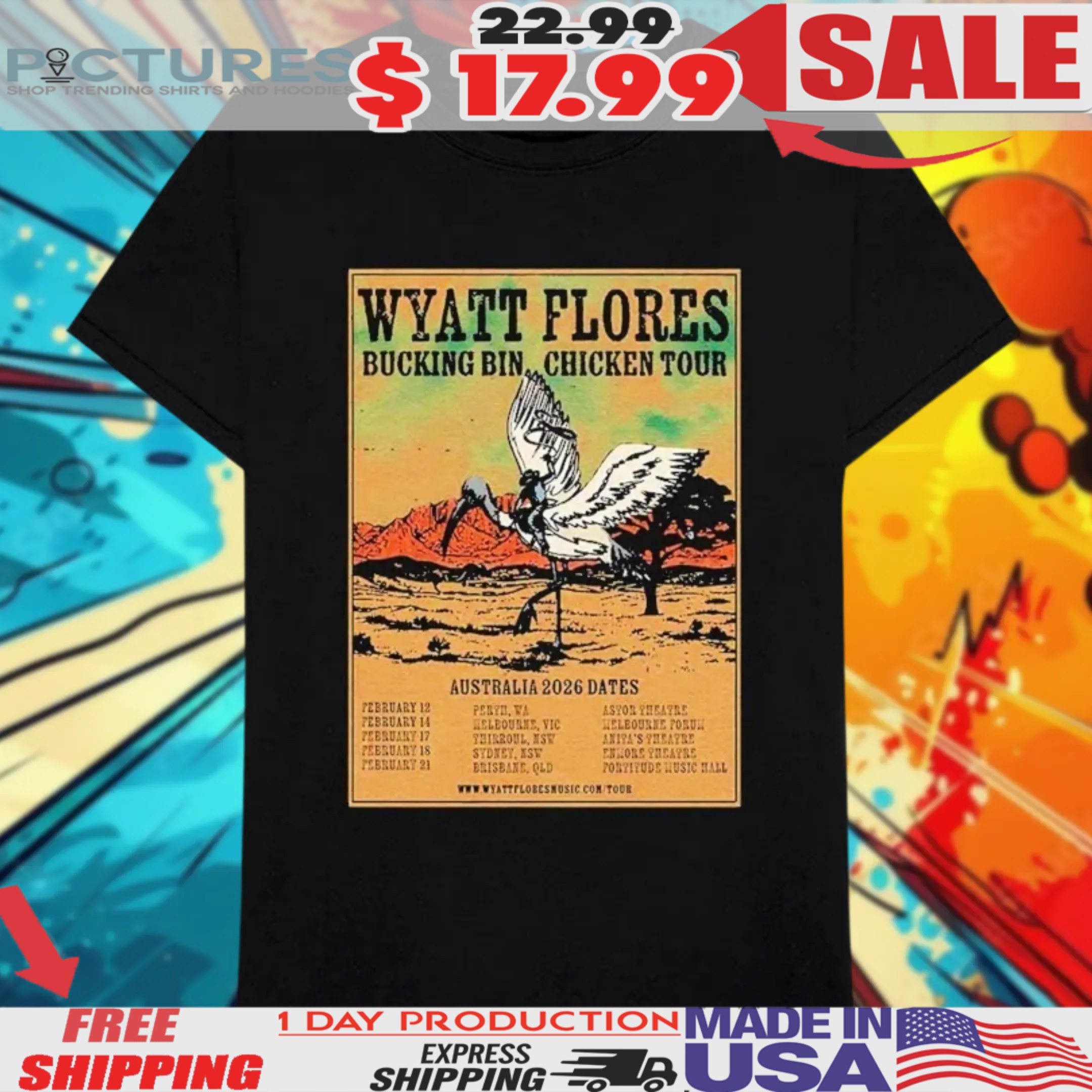 Wyatt Flores Bucking Bin Chicken Tour Australia 2026 Shirt ...