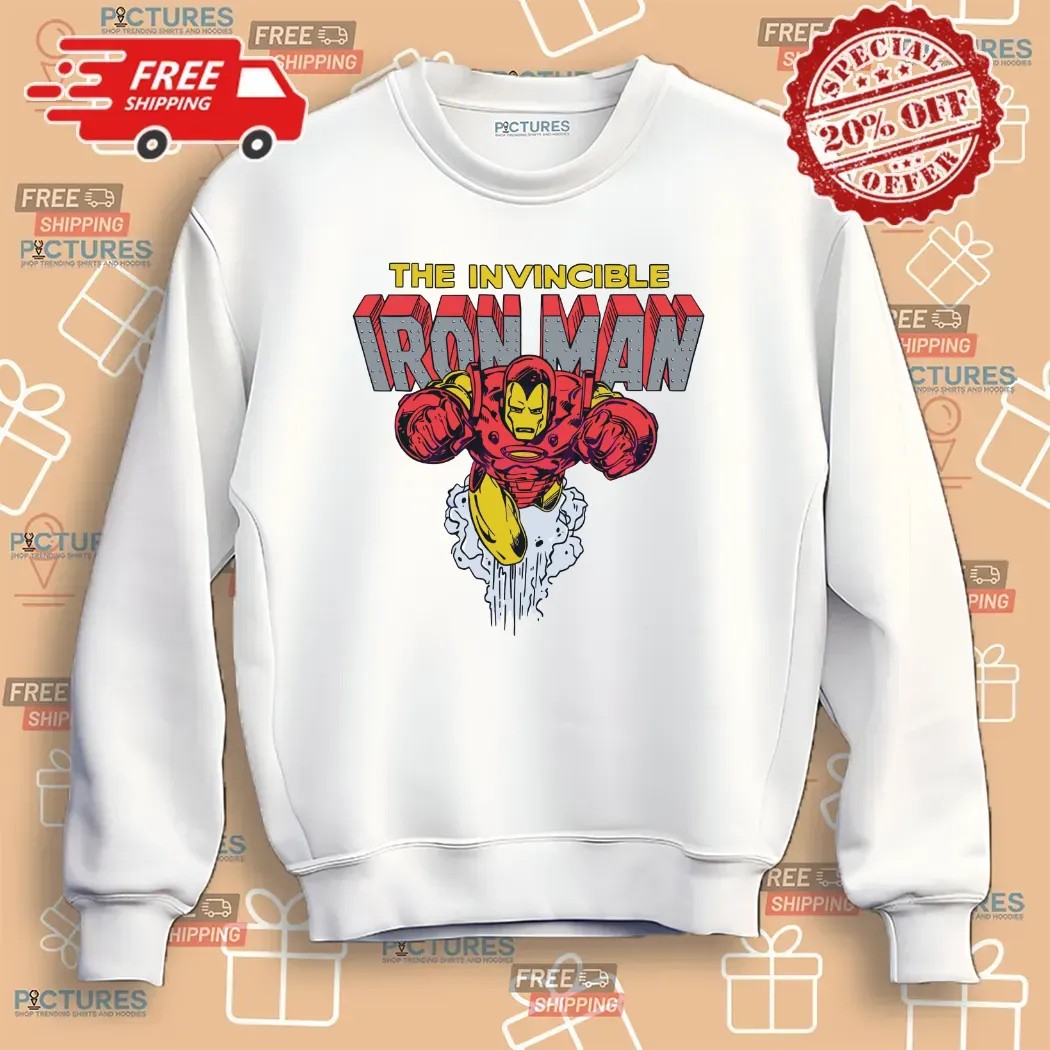 The Invincible Iron Man Retro Marvel Superhero Flying Action Pose T ...