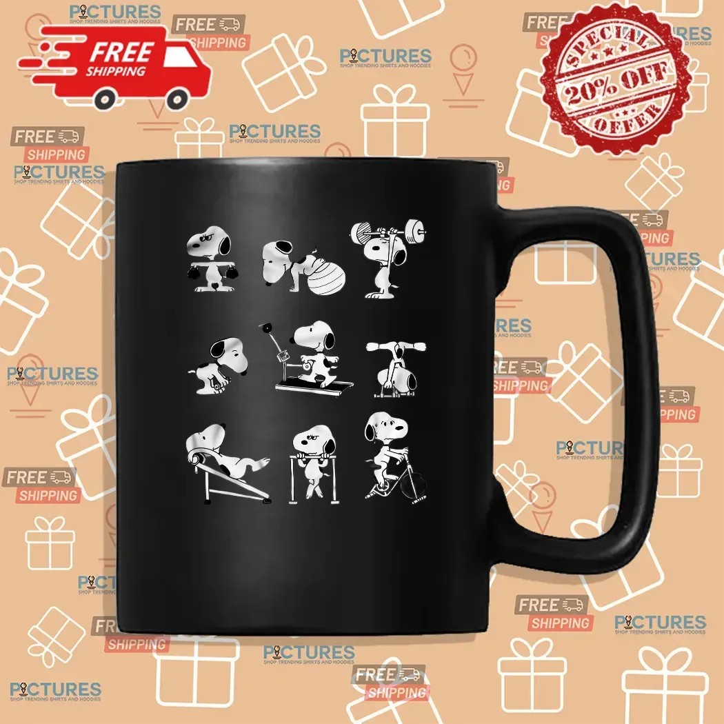 Snoopy Gym Workout Poses Peanuts Cartoon Fitness Graphic T Shirt ...