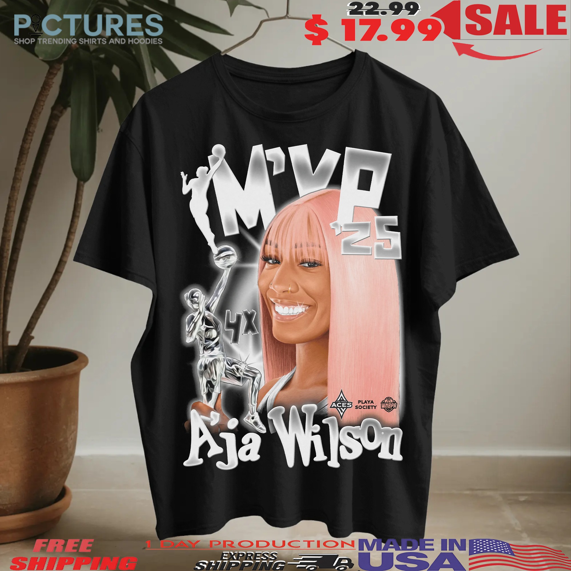 A'ja Wilson 2025 Wnba Mvp Portrait T Shirt • Picturestees Clothing LLC