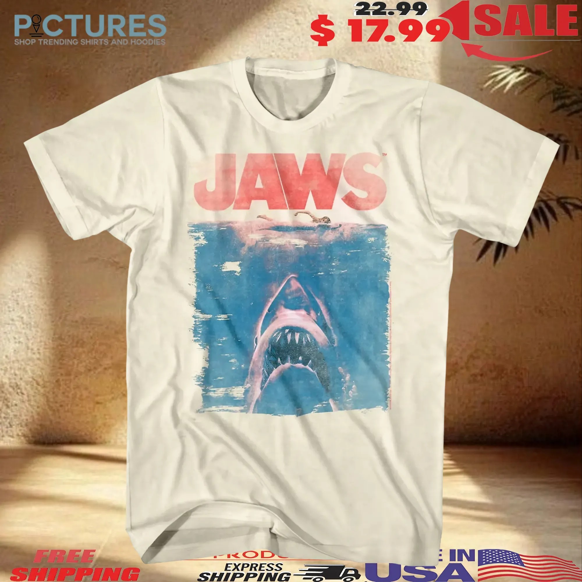 Jaws Movie Poster Shark Attack Classic Vintage T Shirt • Picturestees ...