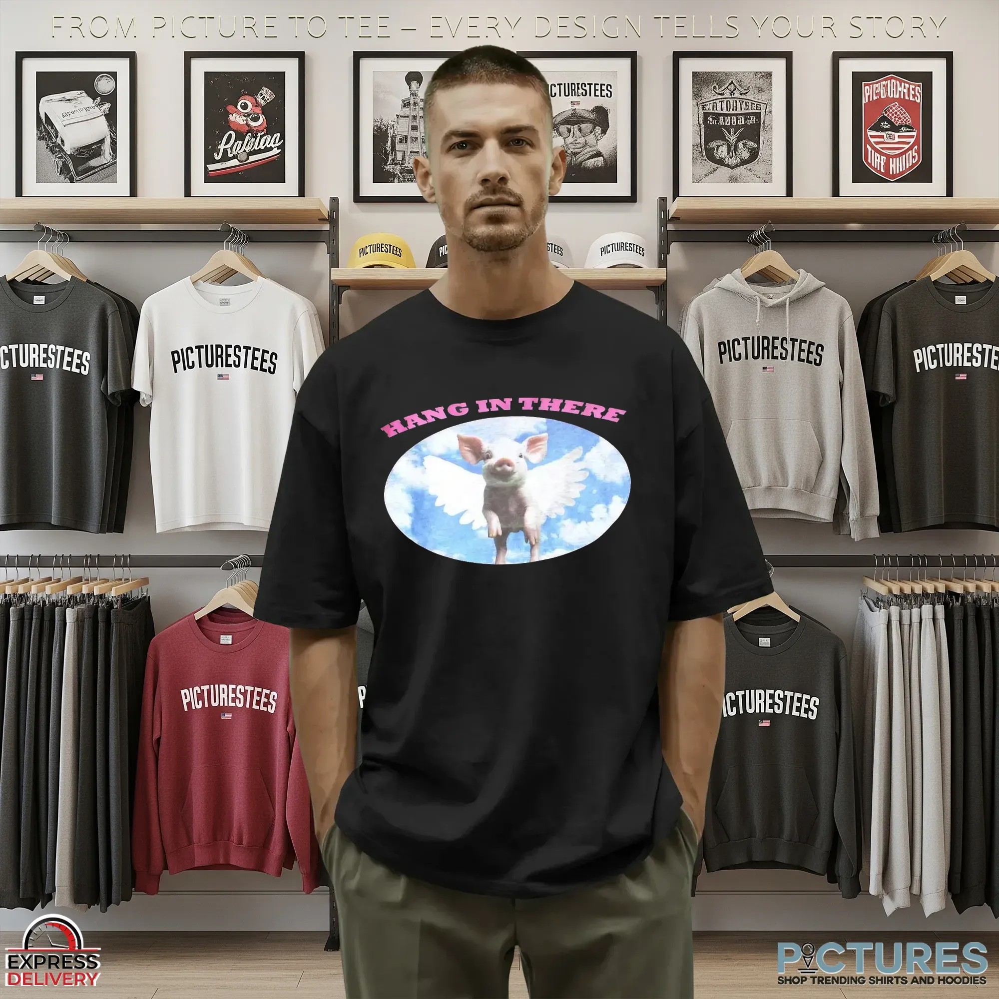Pig Hang In There T Shirt • Picturestees Clothing LLC