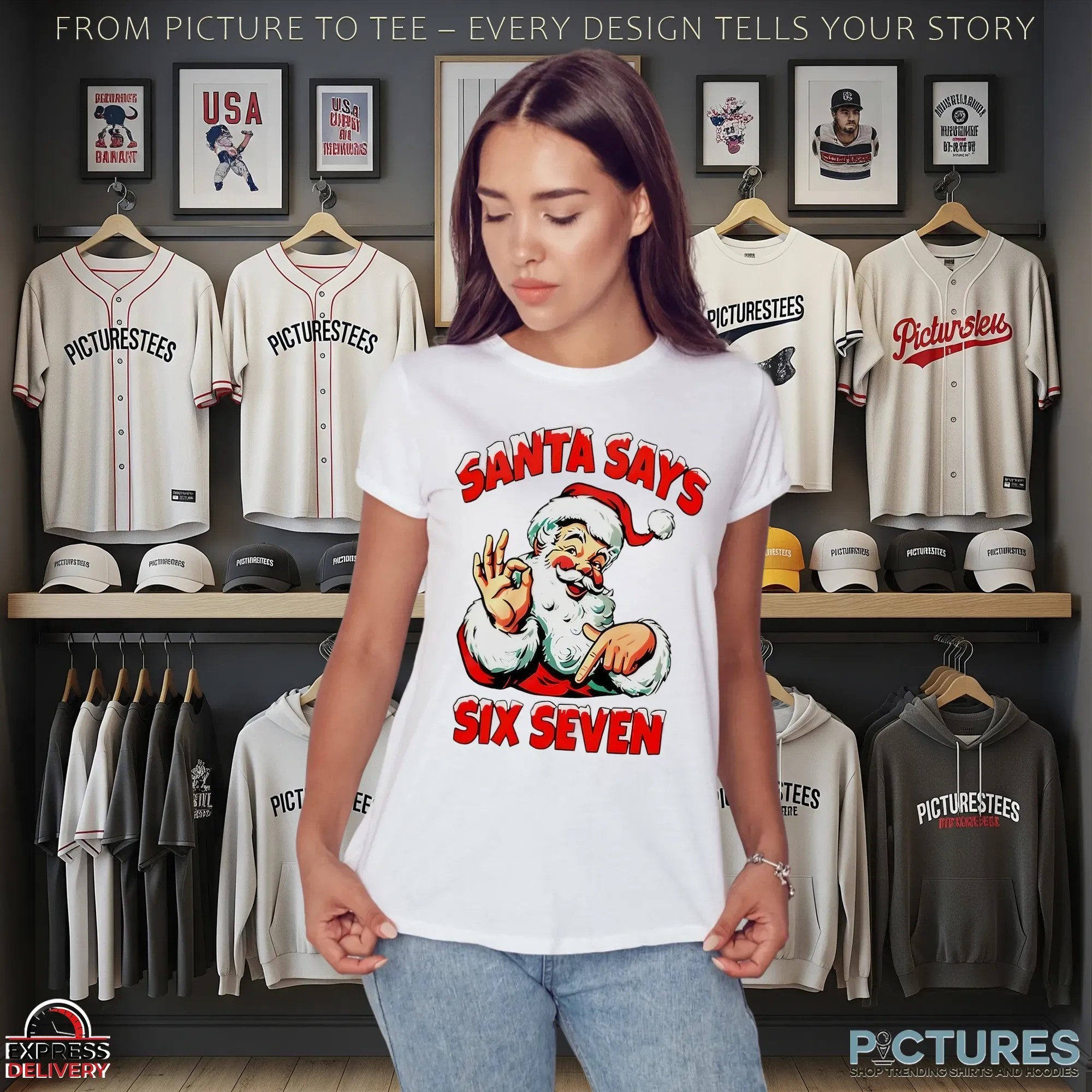 Santa Says Six Seven 67 Meme Christmas T Shirt • Picturestees Clothing LLC